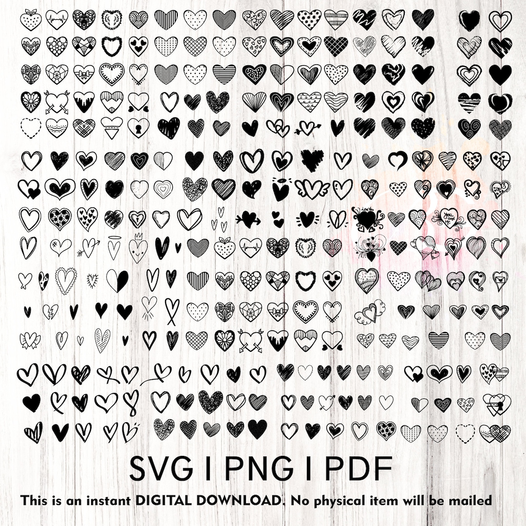Open Heart Bundle SVG, Doodle Heart DXF, Sketch, Hand Drawn, Valentine ...