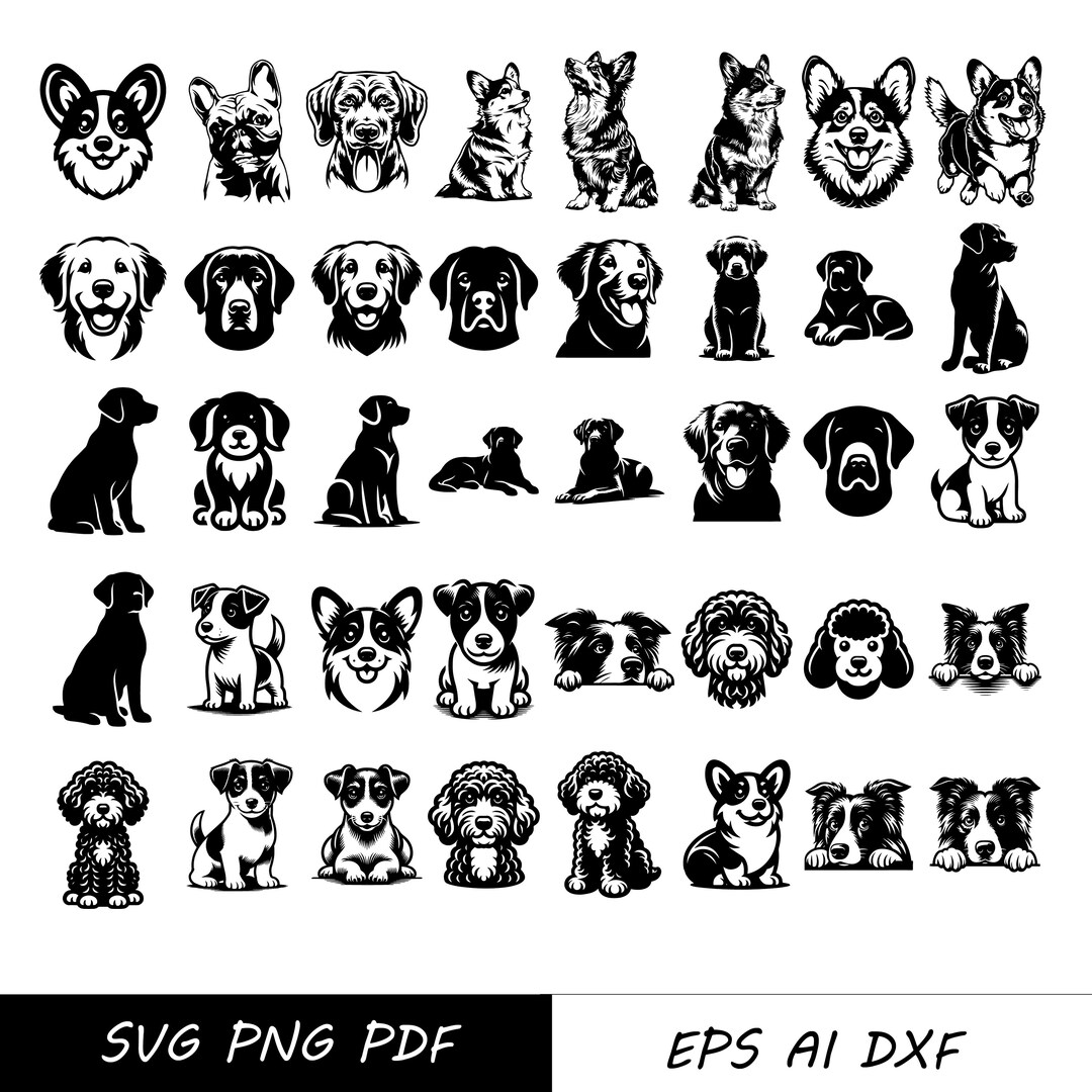 42 Dog Silhouette Pack MEGA BUNDLE Dog Breed SVG Digital Download Dog ...