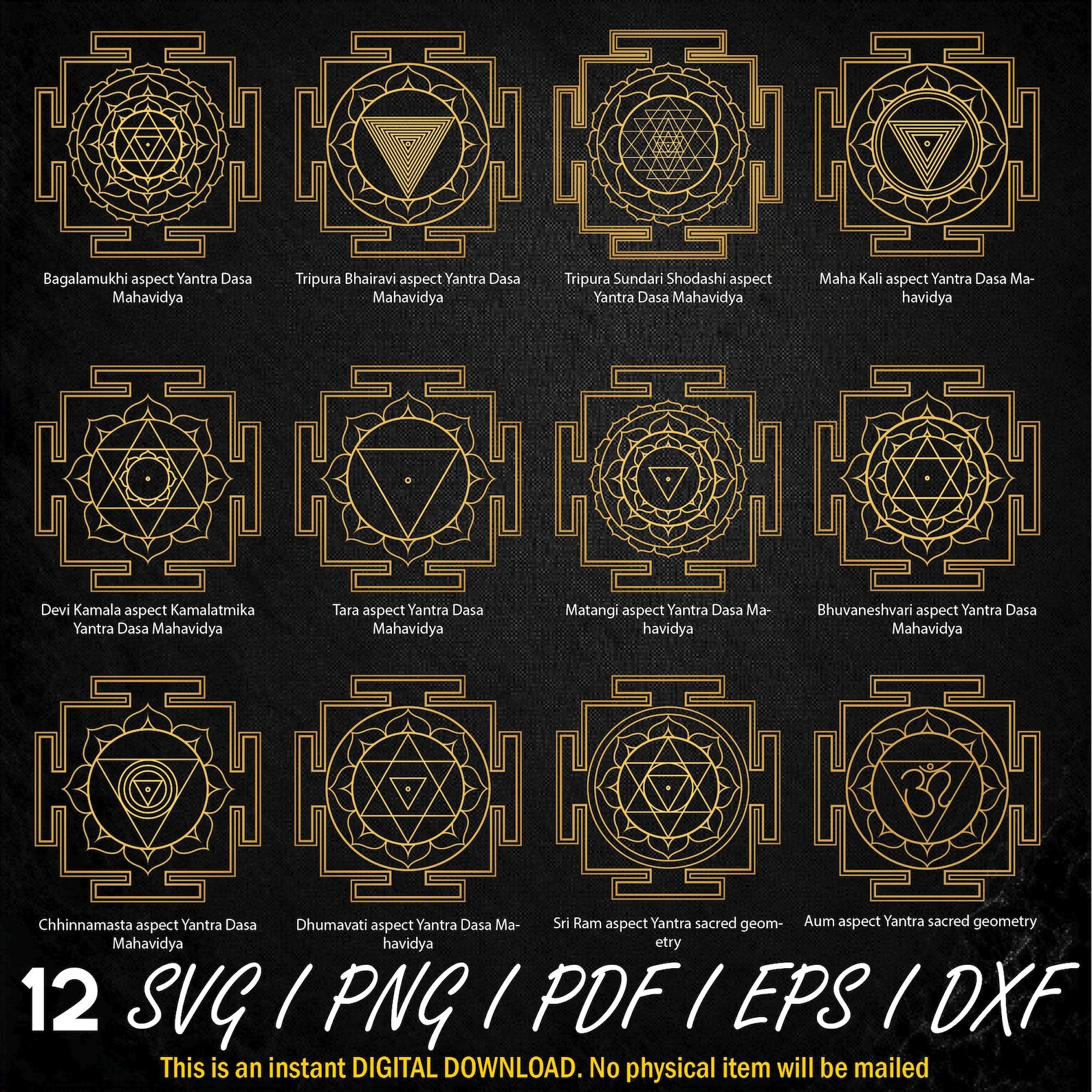 Sacred Geometry Yantra SVG Bundle: Dasa Mahavidya Indian Mandala ...