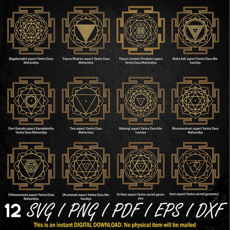 Sacred Geometry Yantra SVG Bundle: Dasa Mahavidya Indian Mandala ...