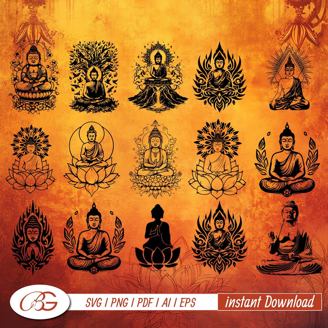 Buddha SVG Bundle: Hand-drawn Tree Vector Illustrations (digital ...