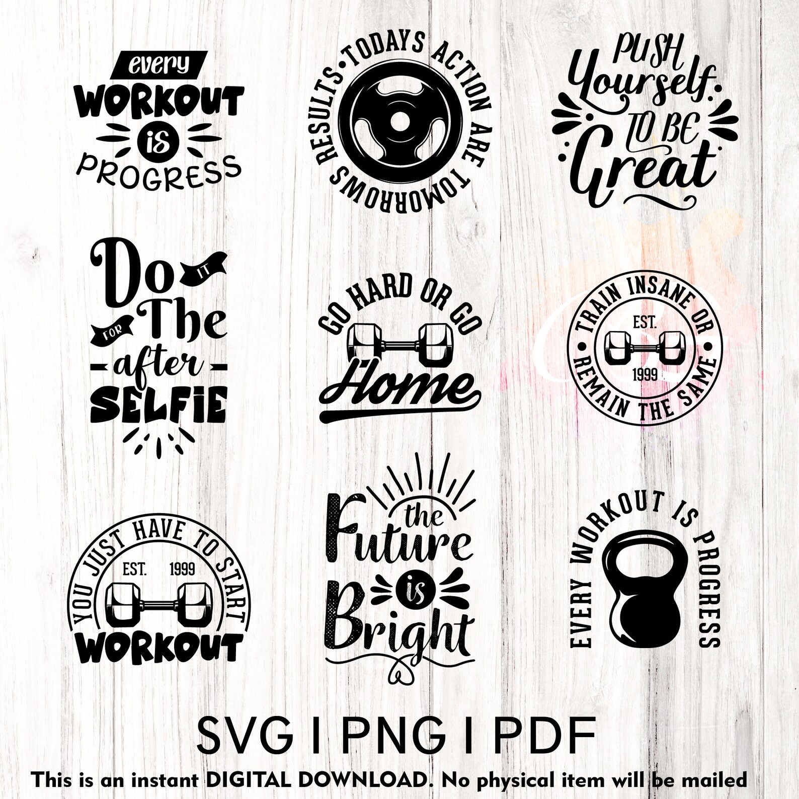 10 Workout SVG Png PDF Bundle Girls Gym Png Bundle Fitness - Etsy