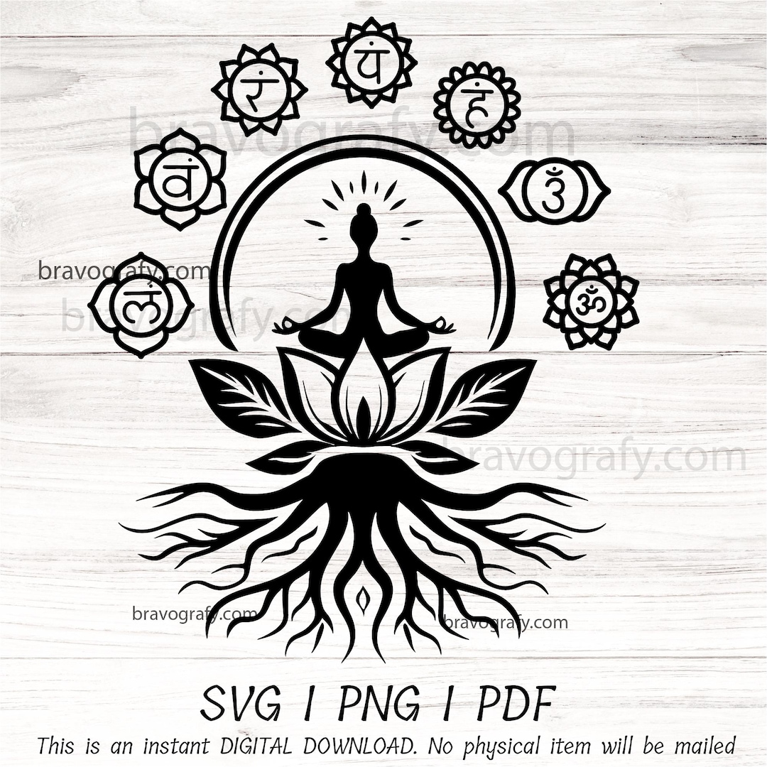 7 Chakras Tree Root SVG, Namaste Clipart, Yoga SVG, Chakra Symbols SVG ...