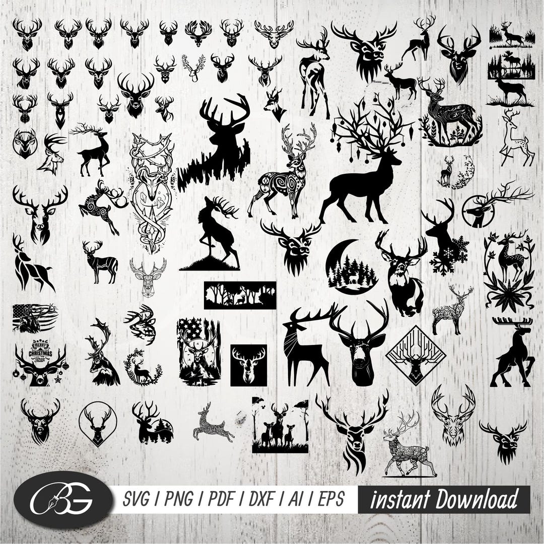 Deer SVG Bundle: 75 Wildlife, Mountain Animal Designs (digital Download ...
