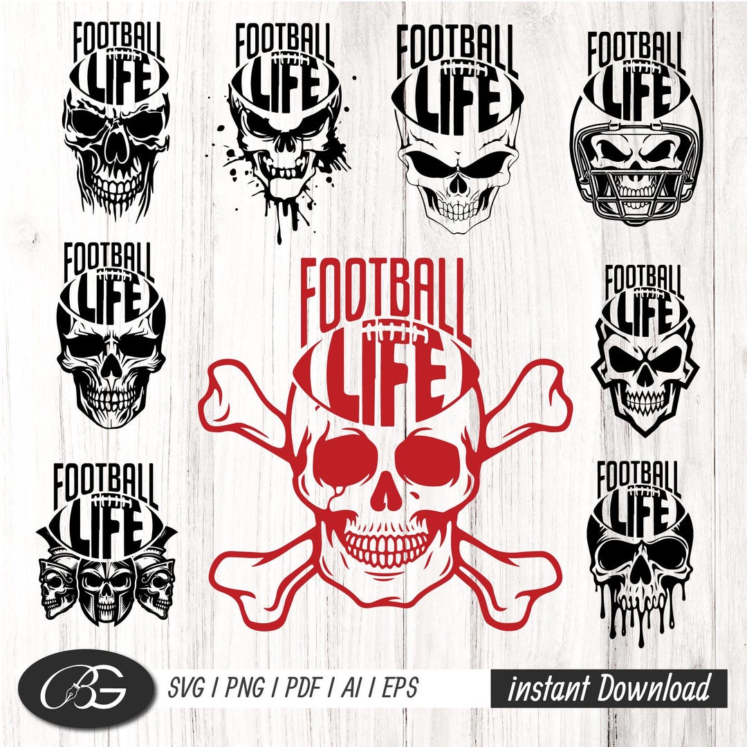Football Life Skull SVG Bundles – Game Day SVG, Team Mascot Clipart ...
