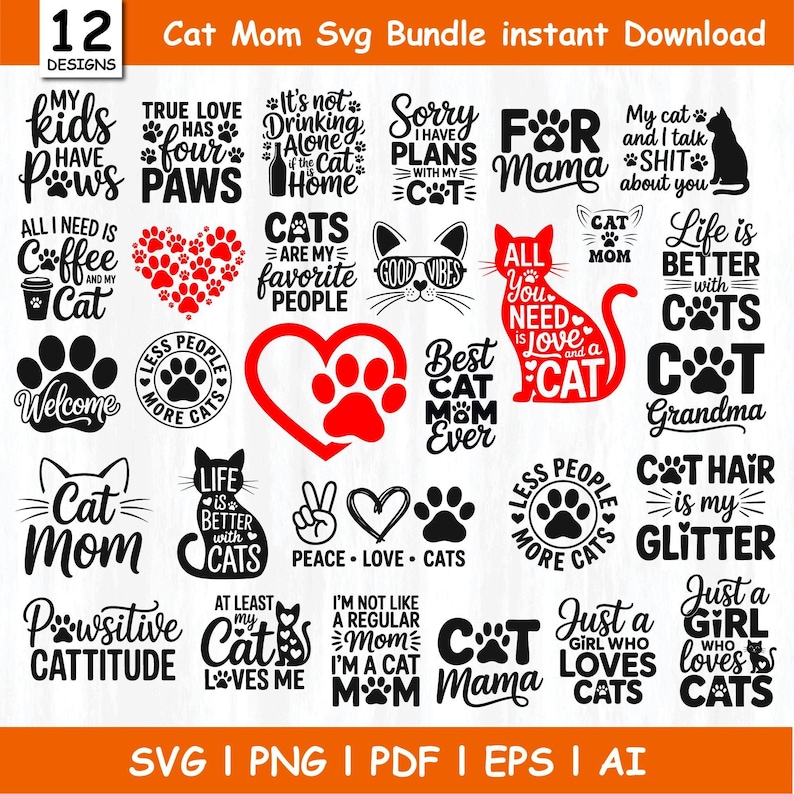 Cat Mom SVG Bundle, Funny Cat Lover Quotes (digital Download) - Etsy