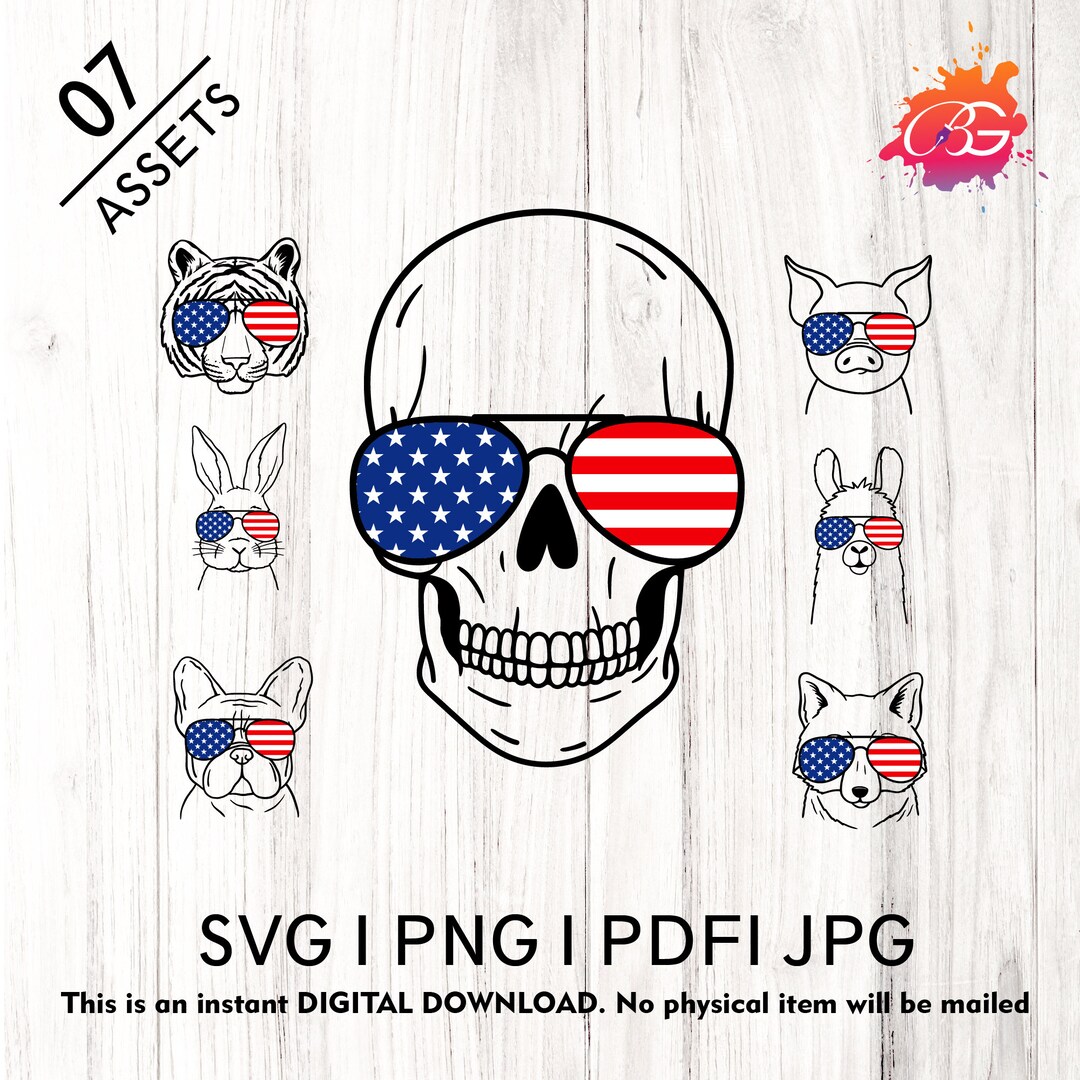Patriotic Animal Sunglasses SVG: 4th of July USA - Cricut, Silhouette ...