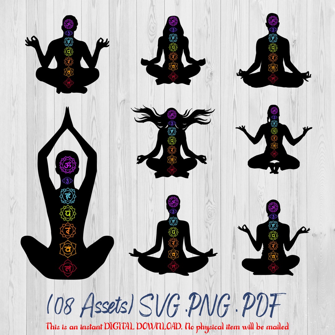 7 Chakras Girl SVG, Namaste Clipart, Yoga SVG, Chakra Symbols SVG ...