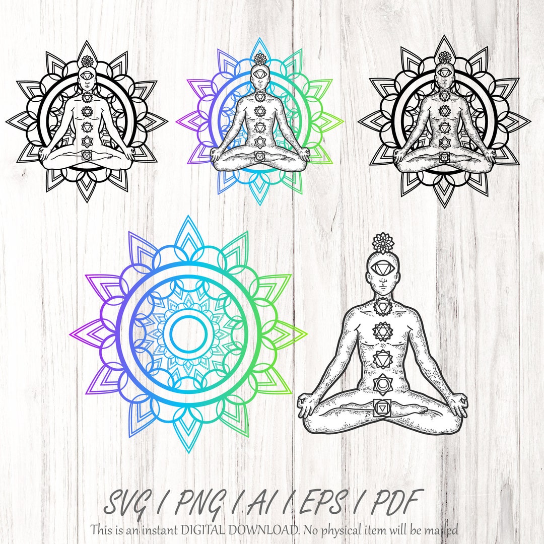 7 Chakras SVG, Namaste Clipart, Yoga SVG, Mandala Svg, Chakra Symbols ...