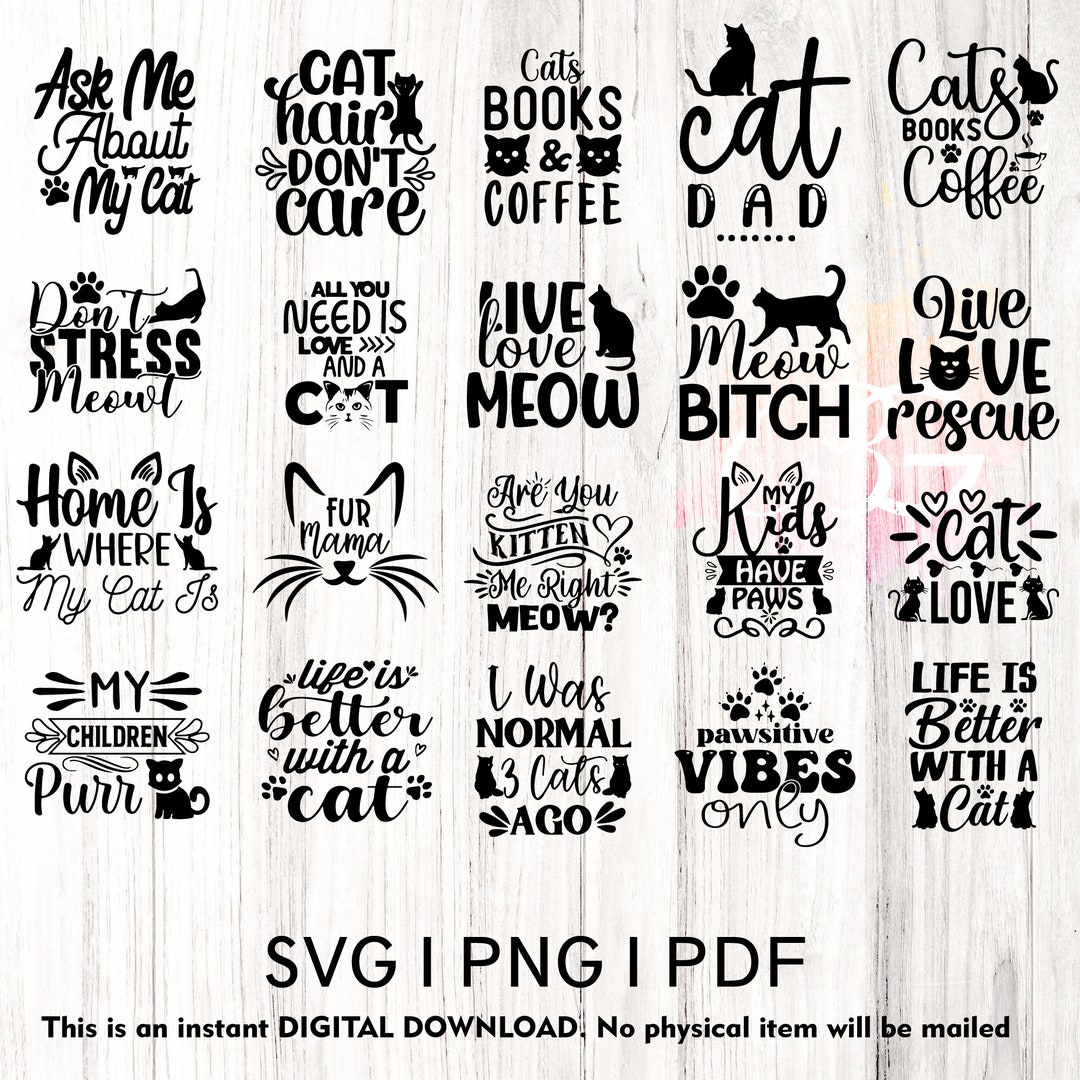 Cats Quotes SVG Bundle, Cat Lover Svg, Cats SVG, Animal Silhouette ...