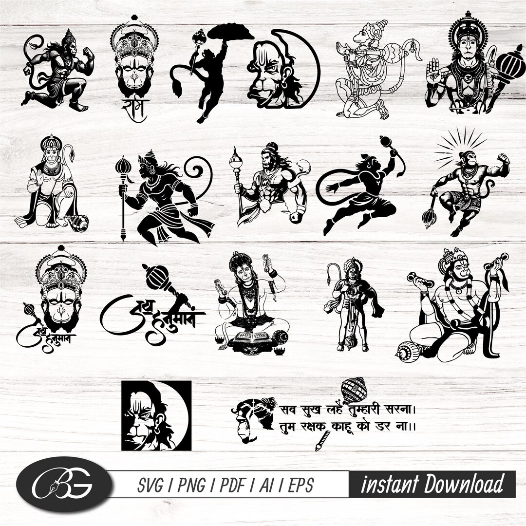 Lord Hanuman SVG PNG Bundle, Hanuman Hindu Cut File, Svg, Png, Indu ...