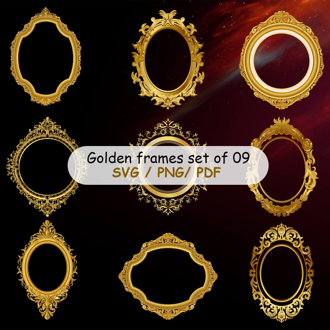 Golden Photo Frames SVG PNG, Border-frames, Invitation Card, Gold ...