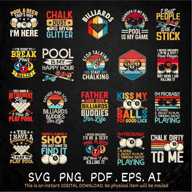 Billiards SVG PNG Bundle: Pool Player Clipart (digital Download) - Etsy