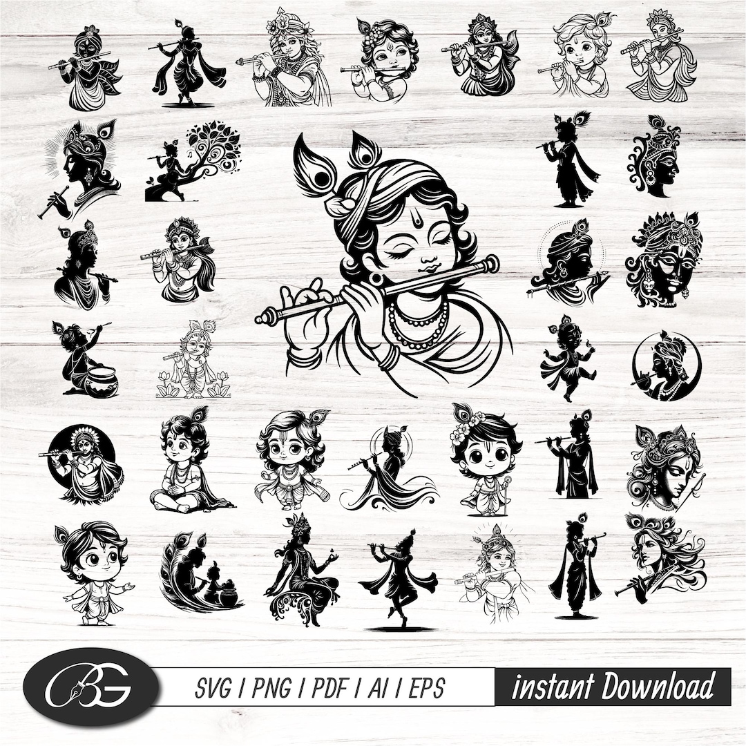 35 Lord Krishna Svg Bundle, Indian Worship Stickers, Krishna Laser Cut, Cricut, Silhouette ...