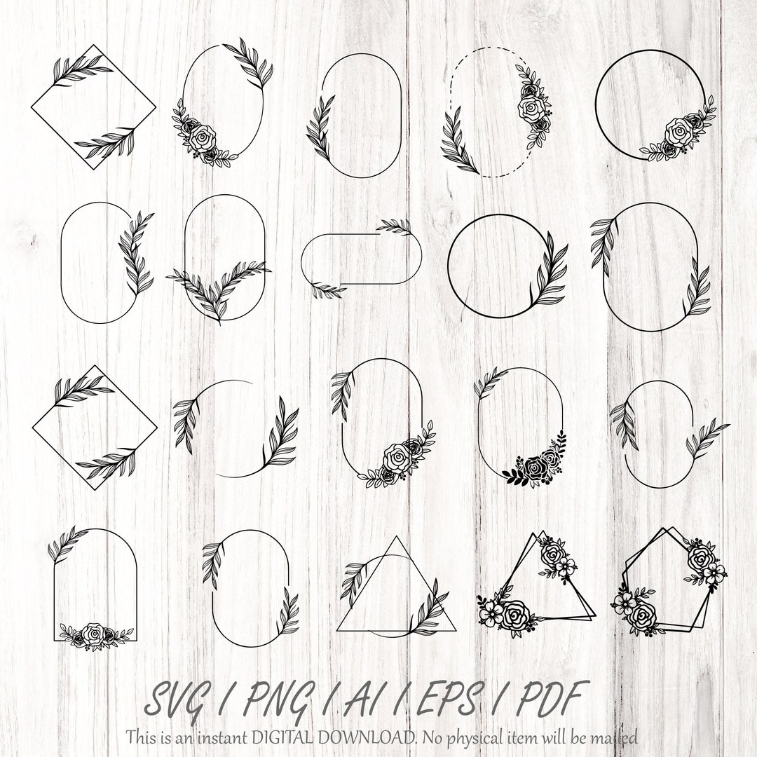 20 Floral Monogram Text Box SVG Bundle, Half Mandala SVG, Mandala SVG ...