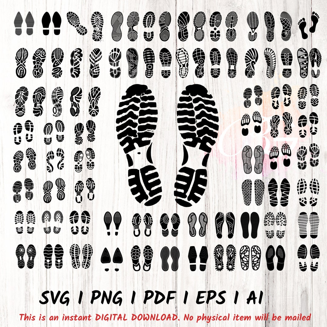 Footwear Print SVG Bundle: 70 Shoe Print Vector Art (digital Download ...