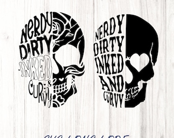 Nerdy Dirty Inked Curvy Skull Tattoo Vinyl Cut File, Silhouette, Cricut ...
