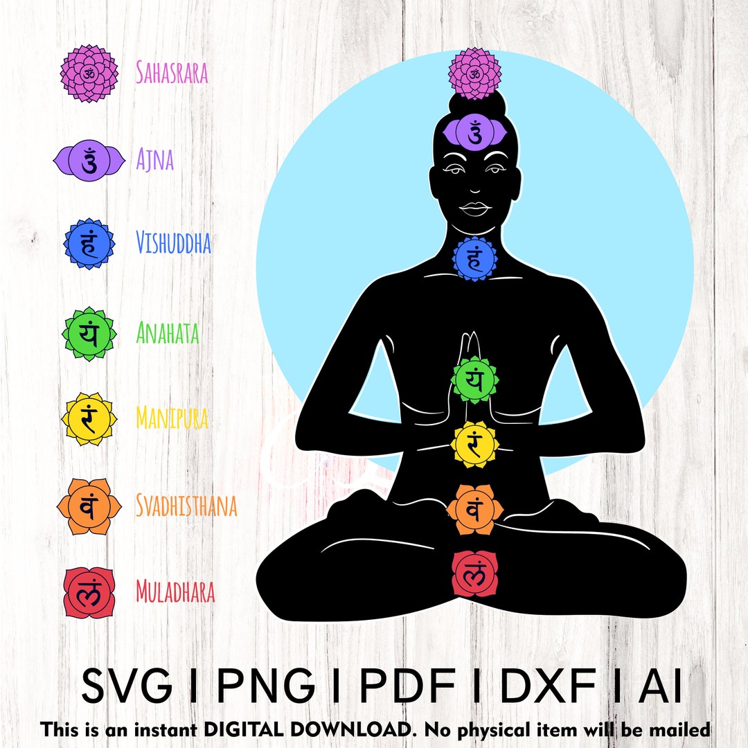 7 Chakras Meditation SVG, Namaste Clipart, Yoga SVG, Mandala Svg ...