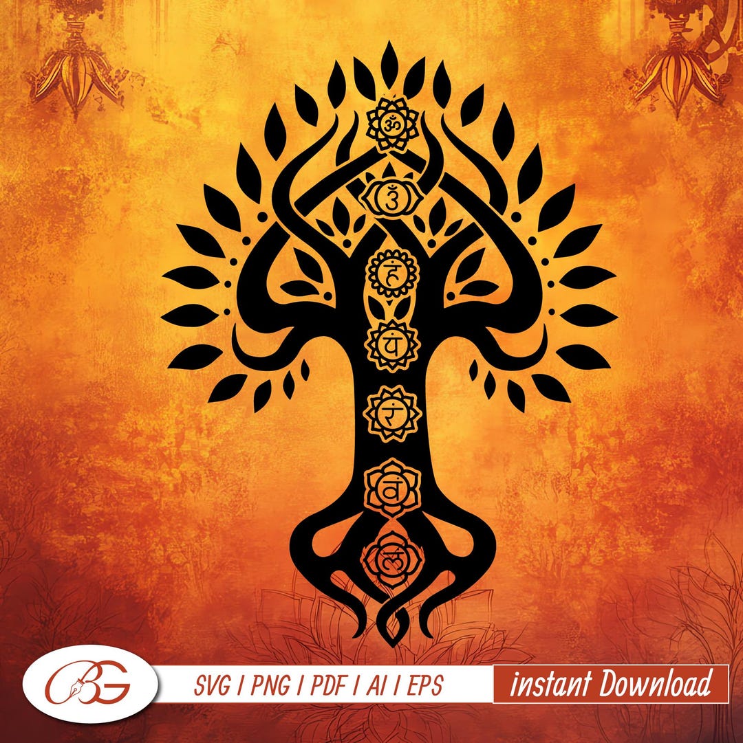 7 Chakras Tree SVG, Namaste Clipart, Yoga SVG, Chakra Symbols SVG ...