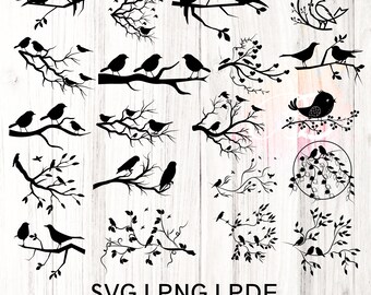 Bird SVG, Bird on Branch SVG, Birds SVG, Birds on Branch Svg, Branch ...