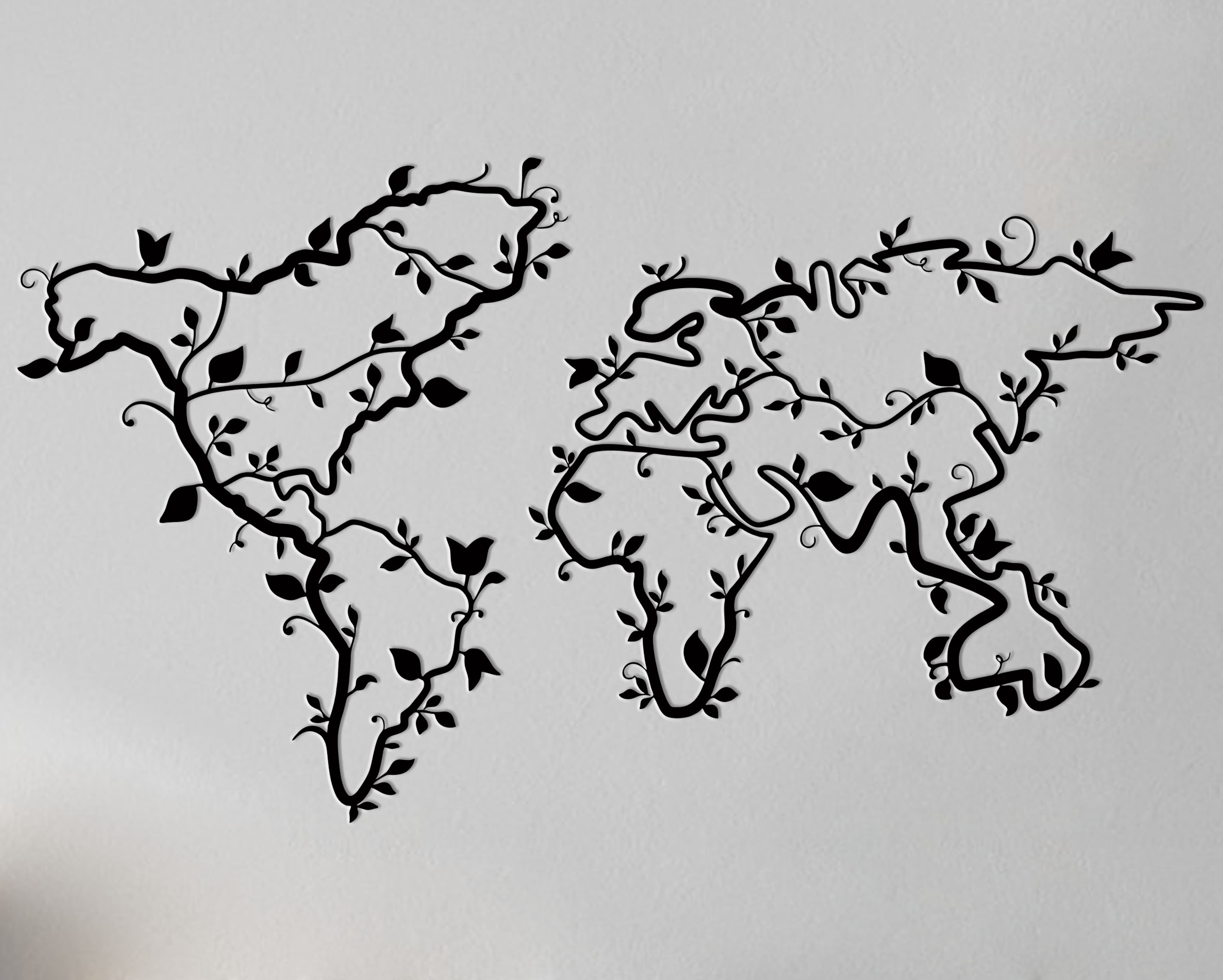World Map Wall Art, Map Decor, Tree World Map, Metal World Map, Wall ...