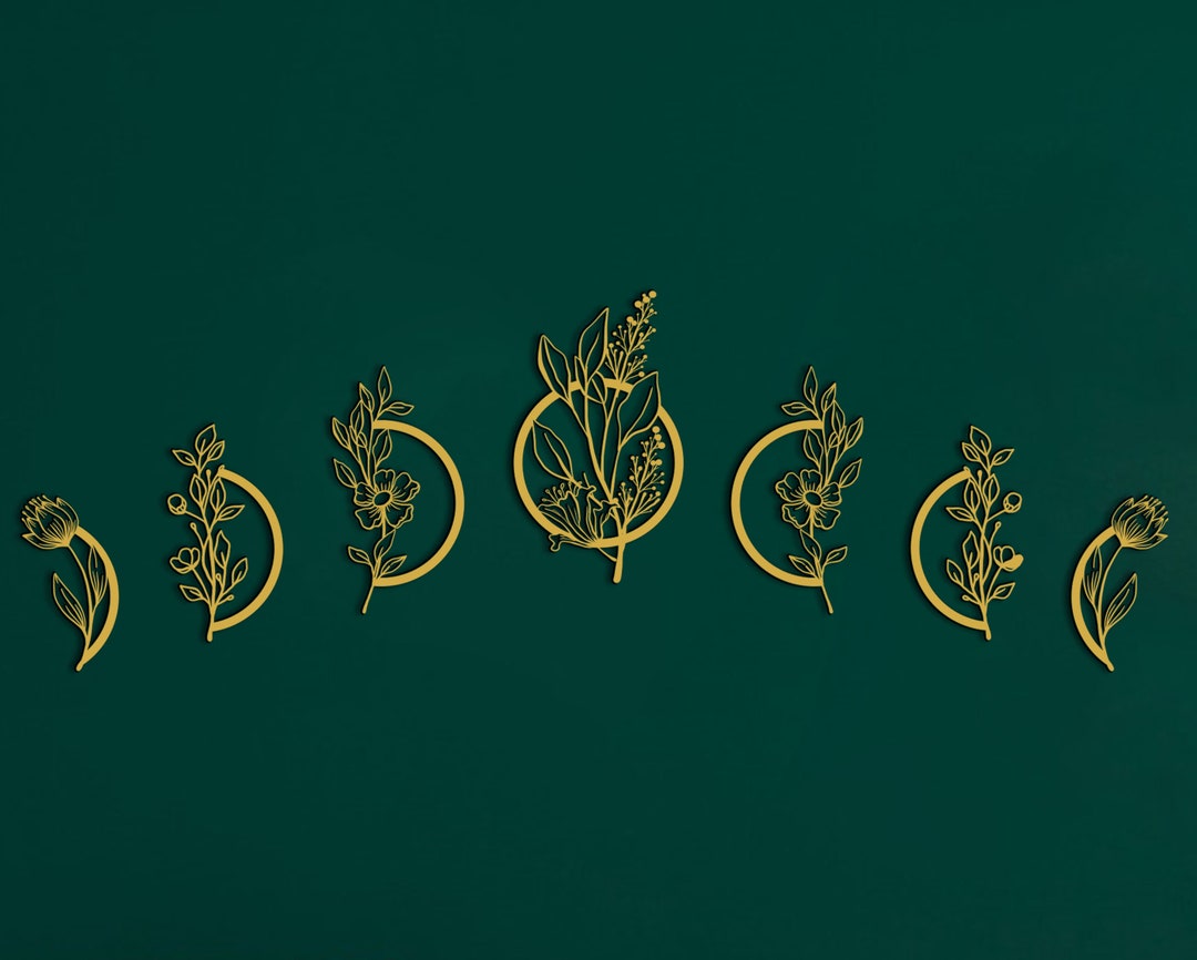 Metal Moon Phase Wall Decor, Floral Moon Phases Wall Art, Above Bed ...