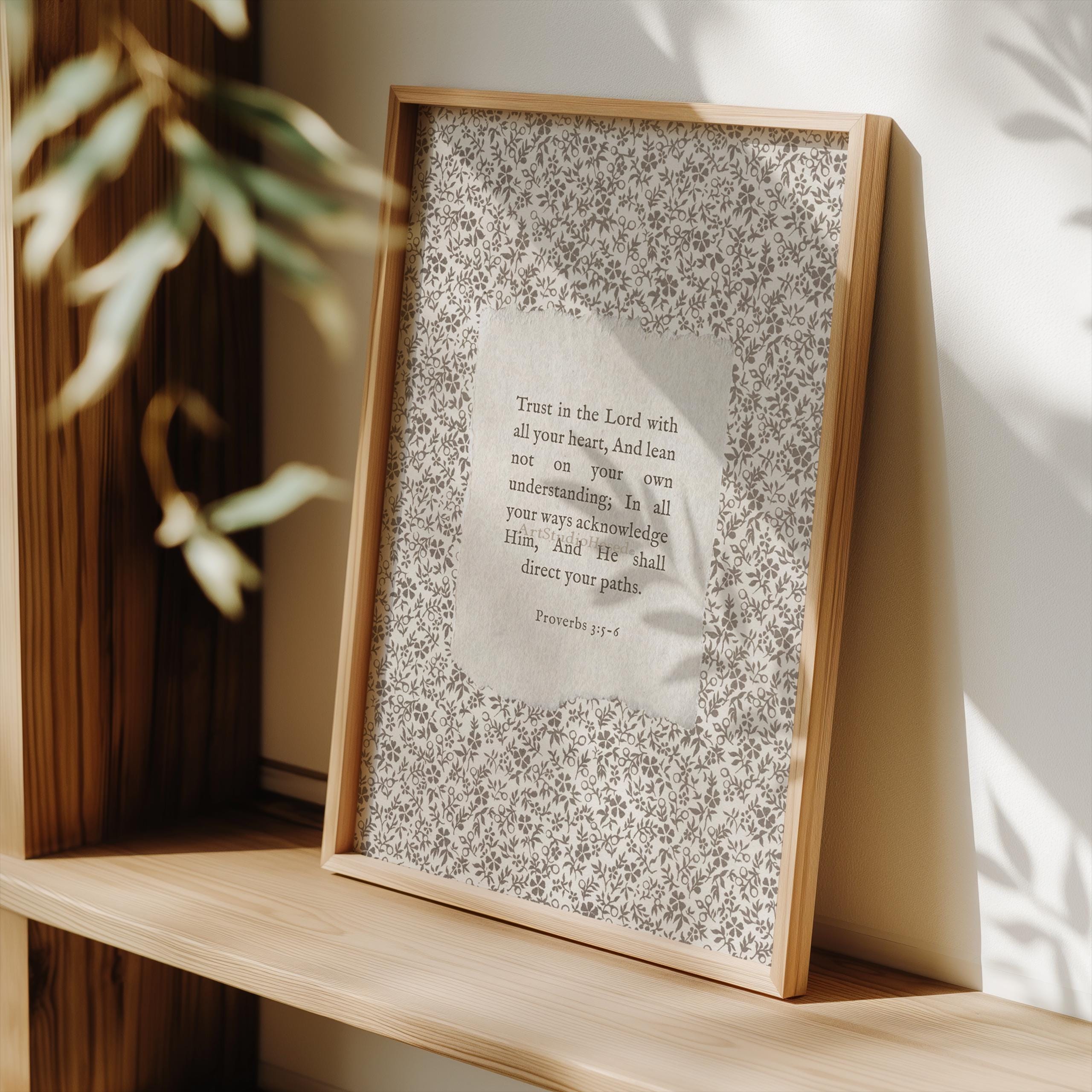 PHYSICAL PRINT Proverbs 3:5-6 Scripture Art Print, Vintage Floral Bible ...