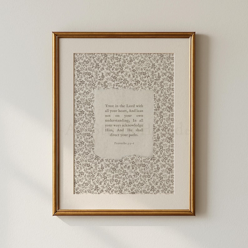 PHYSICAL PRINT Proverbs 3:5-6 Scripture Art Print, Vintage Floral Bible ...
