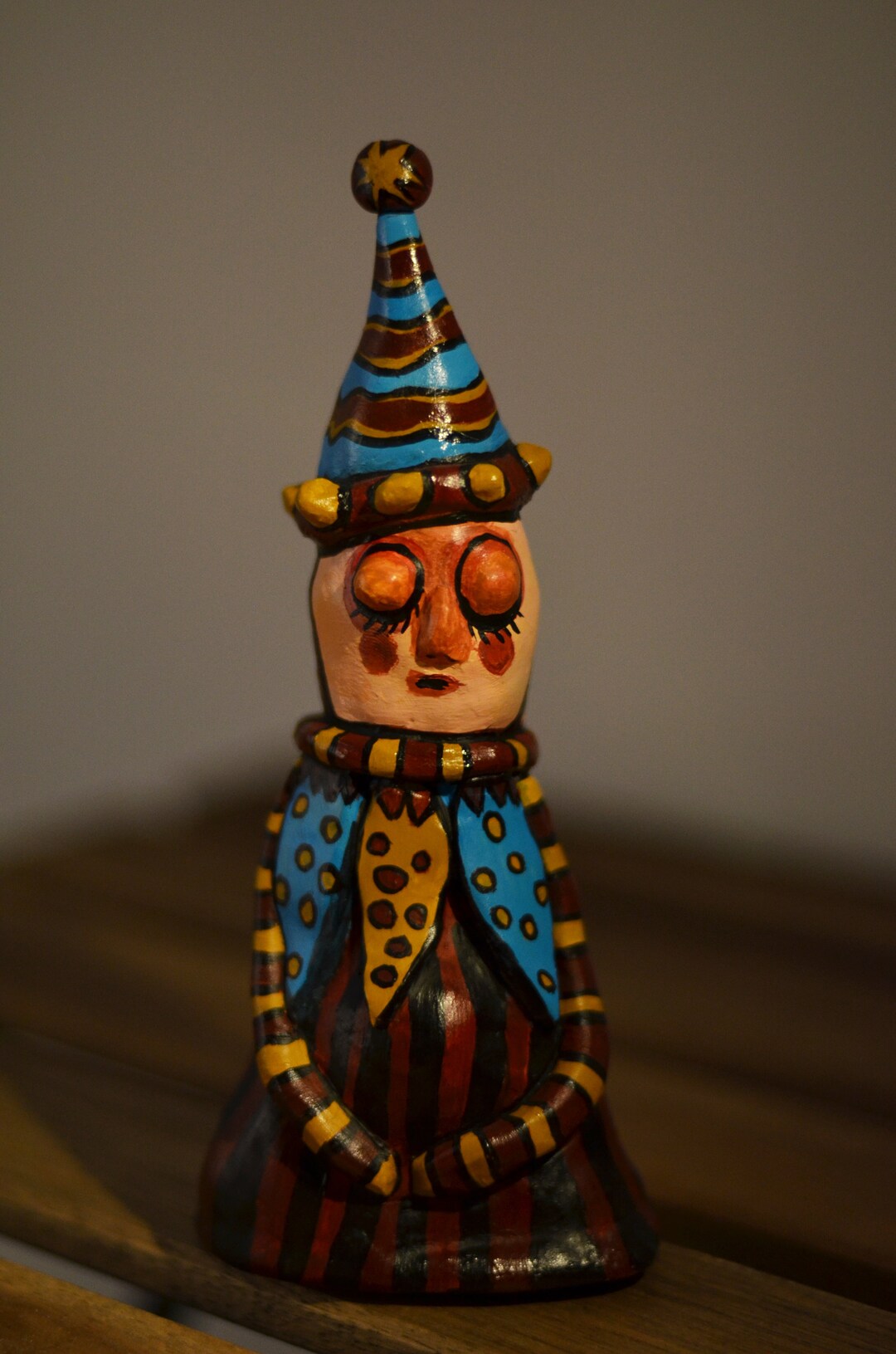 Original Clay Sculpture "the FOOL " a Colorful Clown Figure, Handmade ...