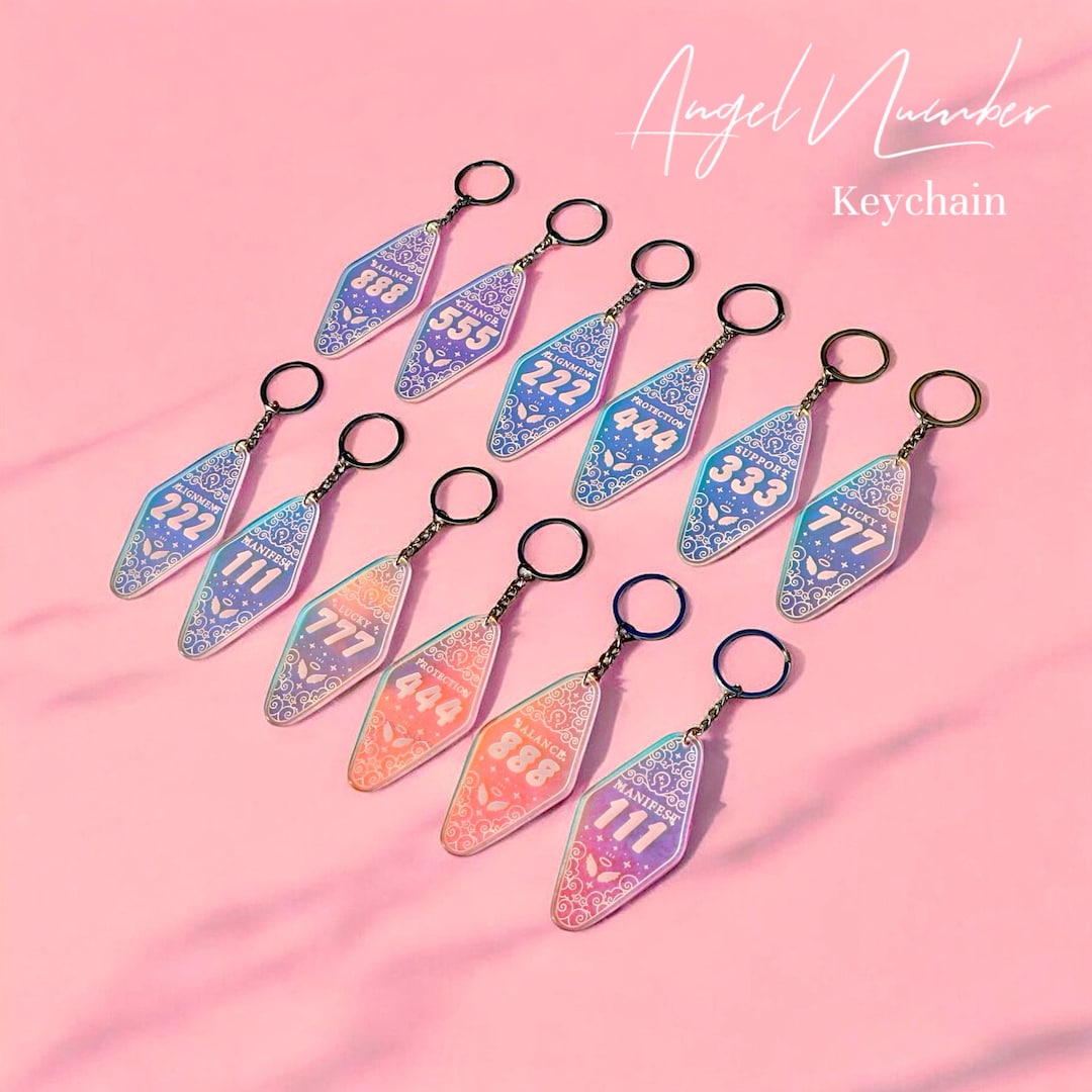 Angel Number Keyhain • Holographic Keychain • 444 • 777 • 333 • 888 ...