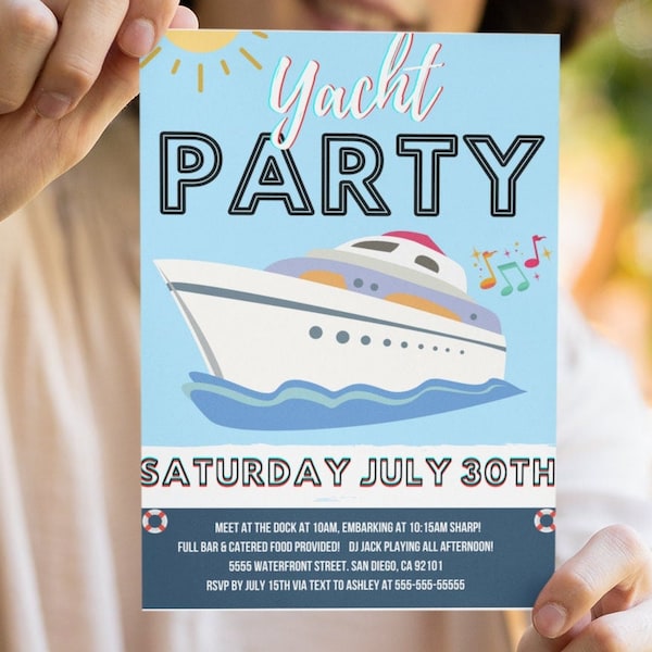 Yacht Party Invitation Template, Boat Party Invitation, Lake Party ...