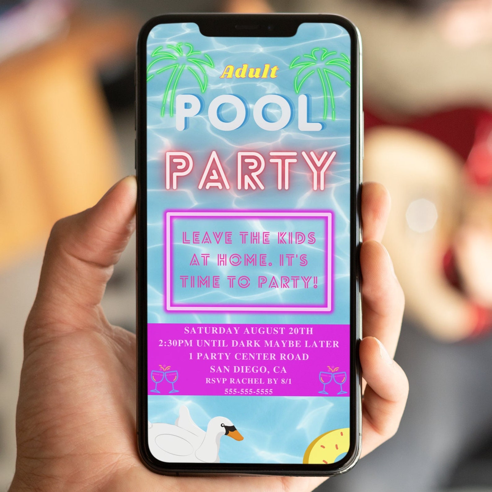 Adult Summer Pool Party Electronic Invitation Template Editable Digital ...