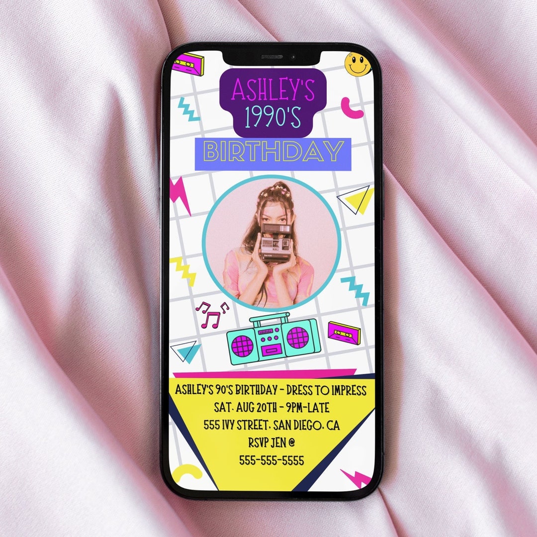90s, Party Invitation, Editable Instant Download Template, 90s Birthday ...