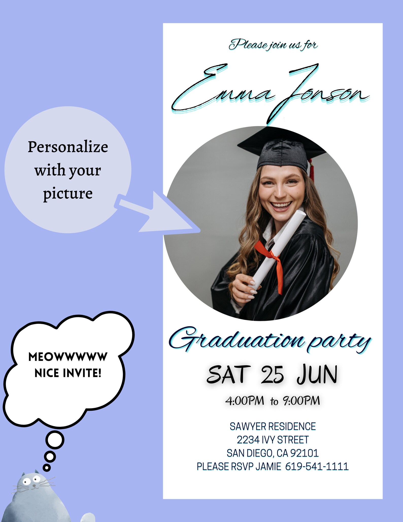 Blue Graduation Invitation Template, Graduation Announcement ...