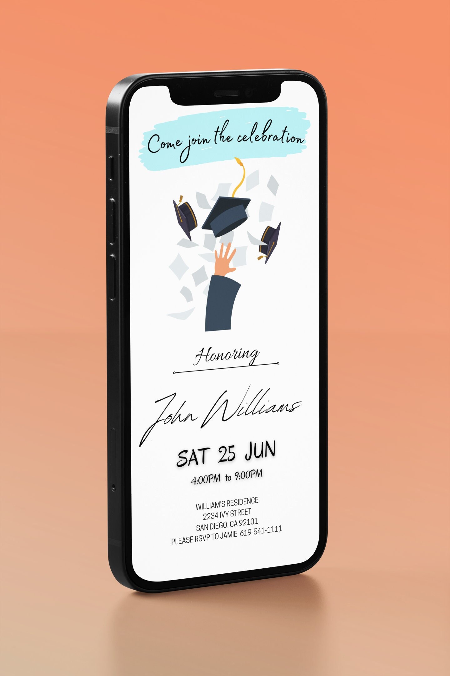 Graduation Invitation, Graduation Announcement, Electronic Invite, Grad ...