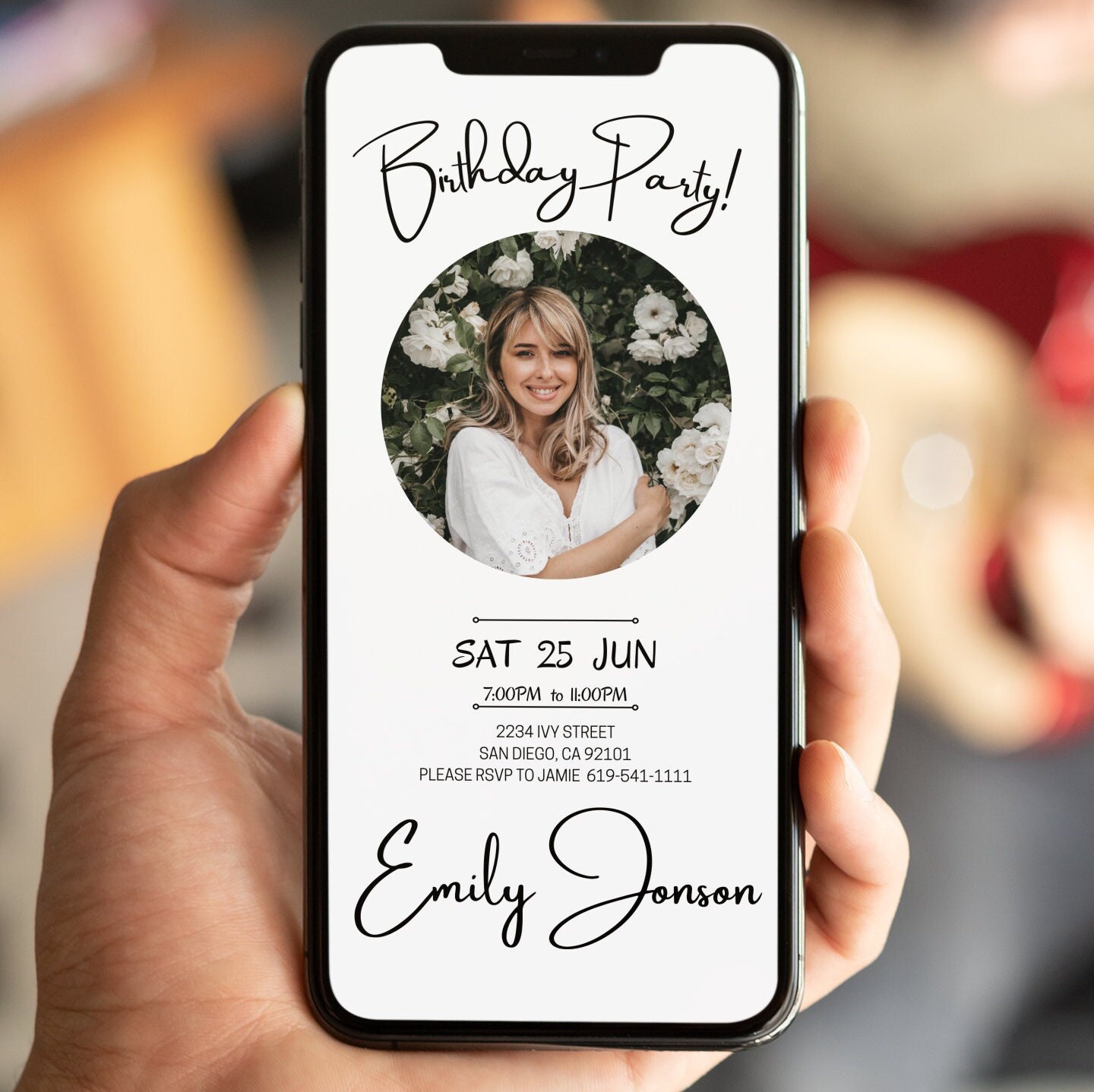 Mobile Birthday Invitation for Women, Personalized Birthday Invitation ...