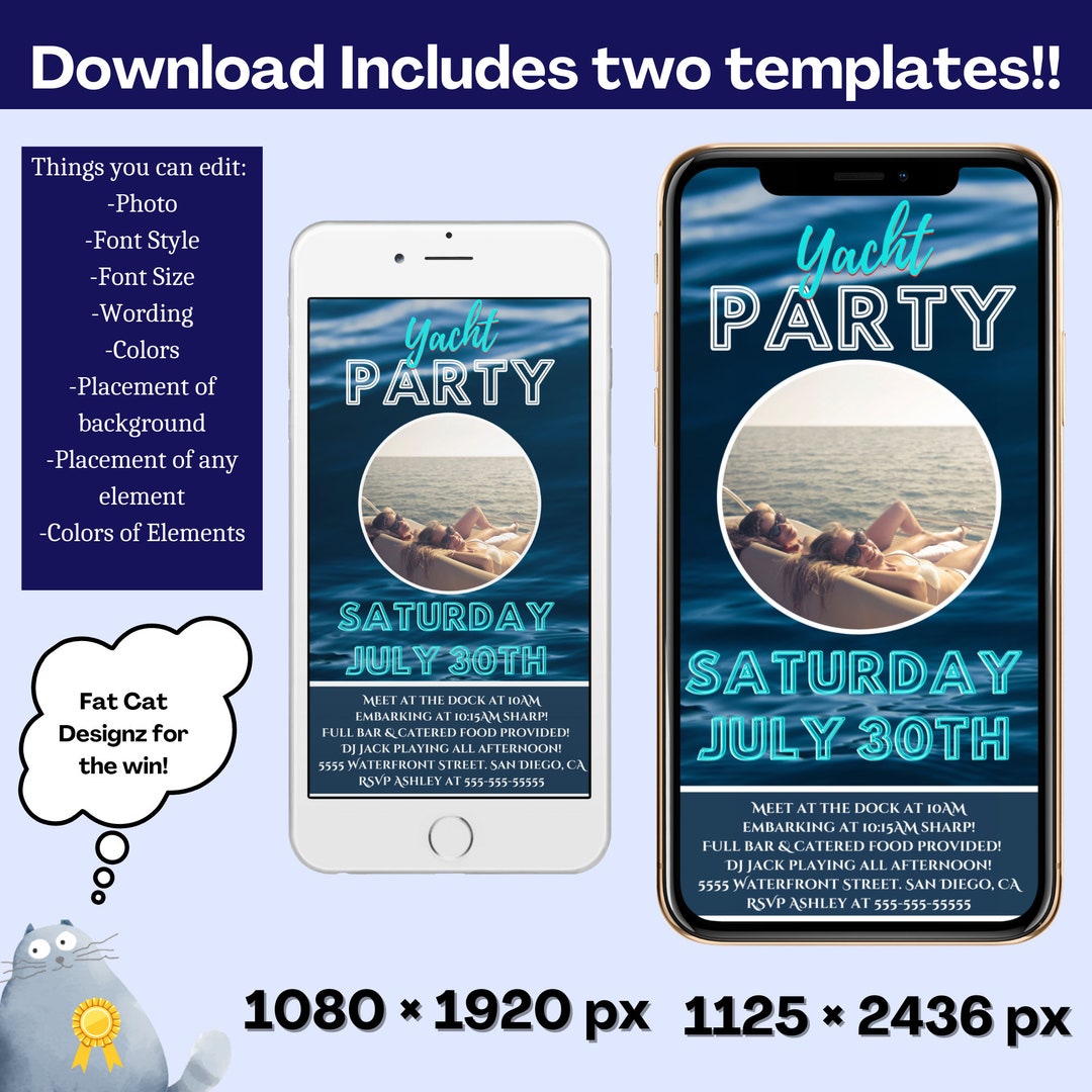Yacht Party Invitation Template, Boat Party Invitation, Lake Party ...
