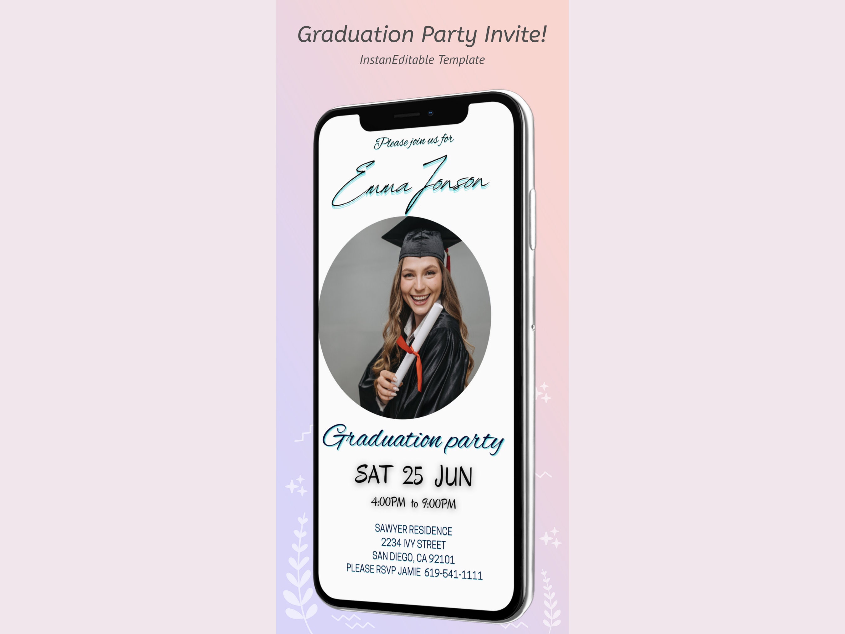 Blue Graduation Invitation Template, Graduation Announcement ...