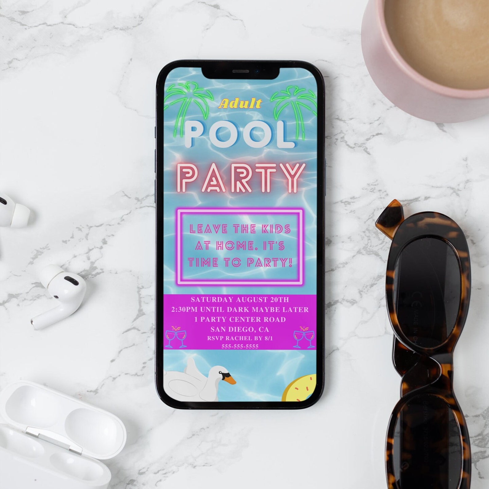Adult Summer Pool Party Electronic Invitation Template - Etsy
