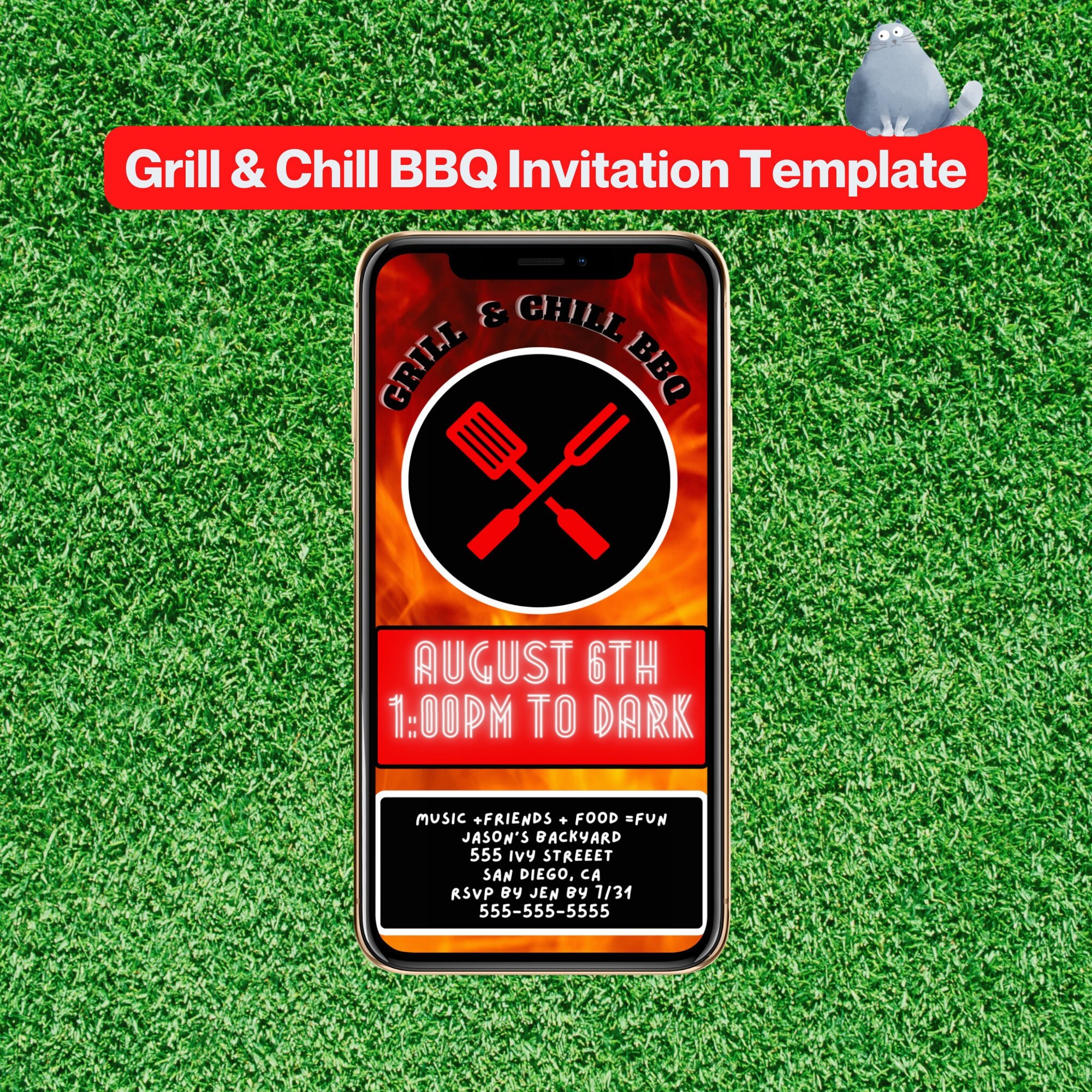 Grill & Chill, BBQ Invitation, Instant Download, BBQ Template, Bbq ...