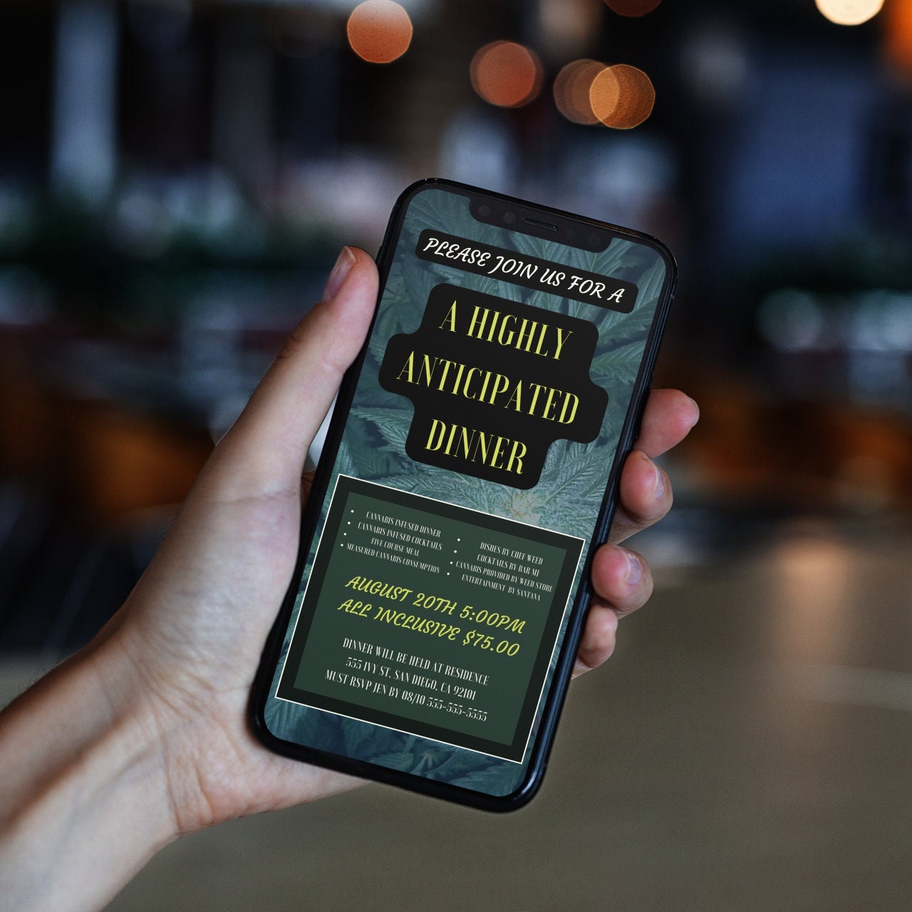 Cannabis Invitation, Weed Invitation, Marijuana Invitation, Dinner ...