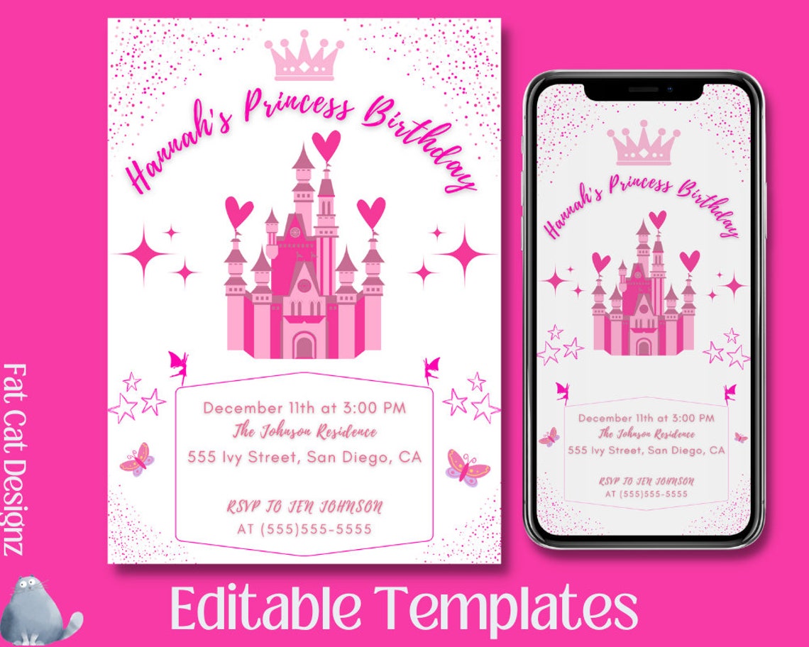Birthday Invitation, Princess Birthday Invitation, Princess Birthday ...