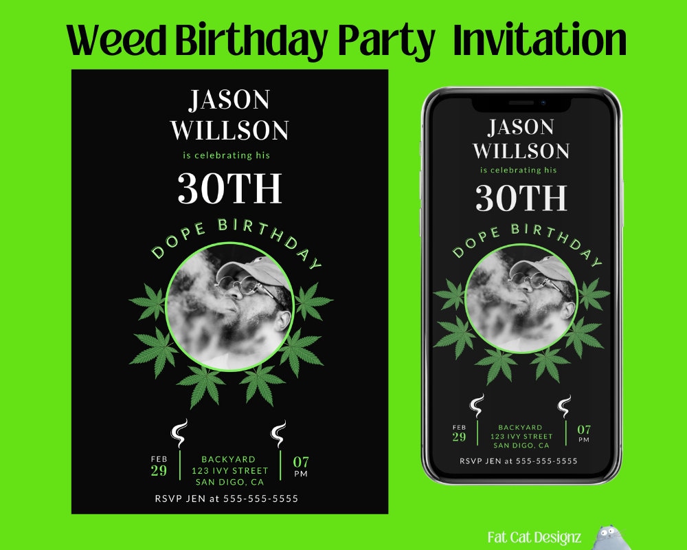 Weed Birthday Invitation, Marijuana Invitation, Birthday Invitation ...