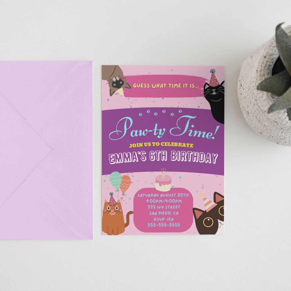 Cat Themed Editable Birthday Party Template Kitten Birthday Invitation ...