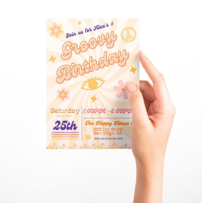 Groovy Birthday Invitation Template, 70s Themed Birthday Invitation ...