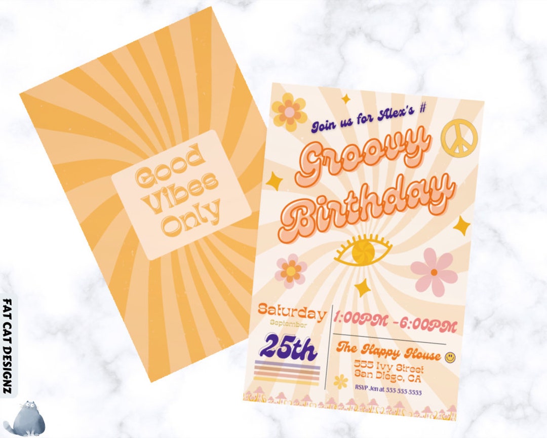 Groovy Birthday Invitation Template, 70s Themed Birthday Invitation ...