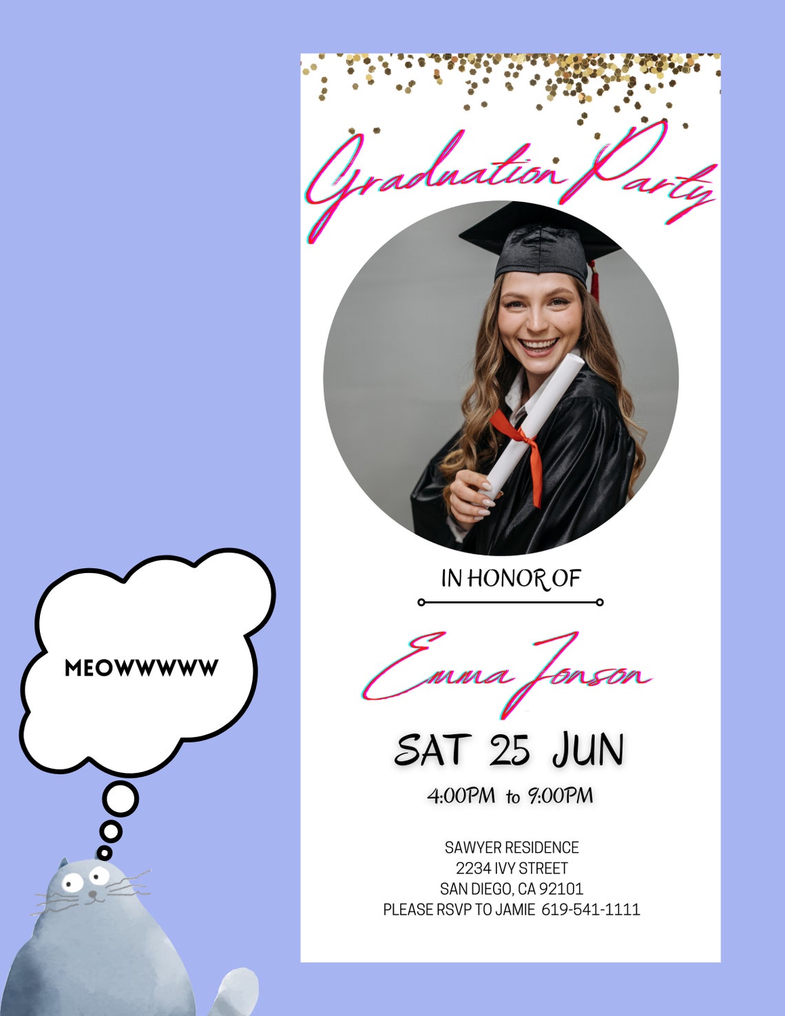 Pink Graduation Invitation Template, Graduation Announcement ...