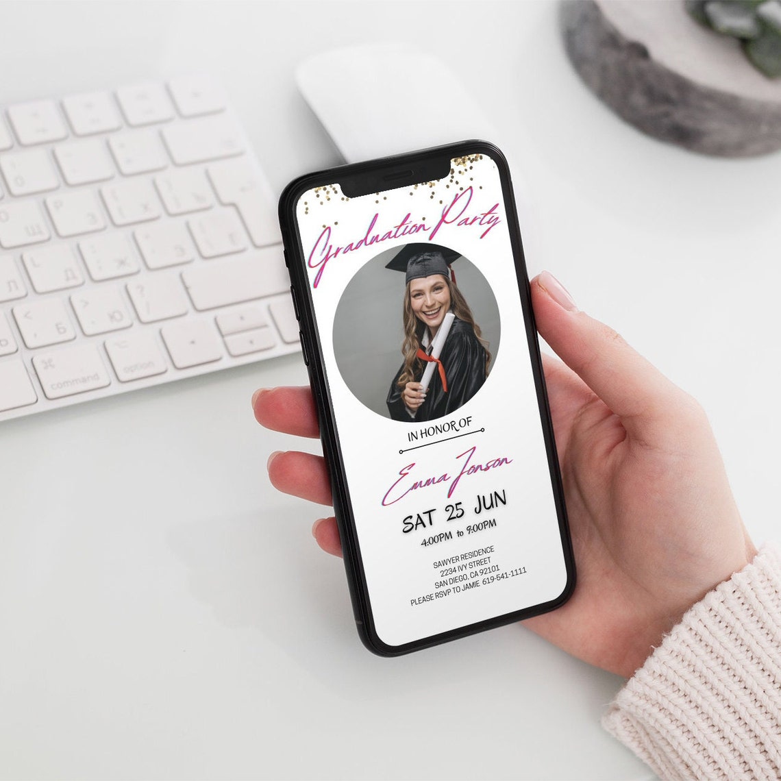 Pink Graduation Invitation Template, Graduation Announcement ...