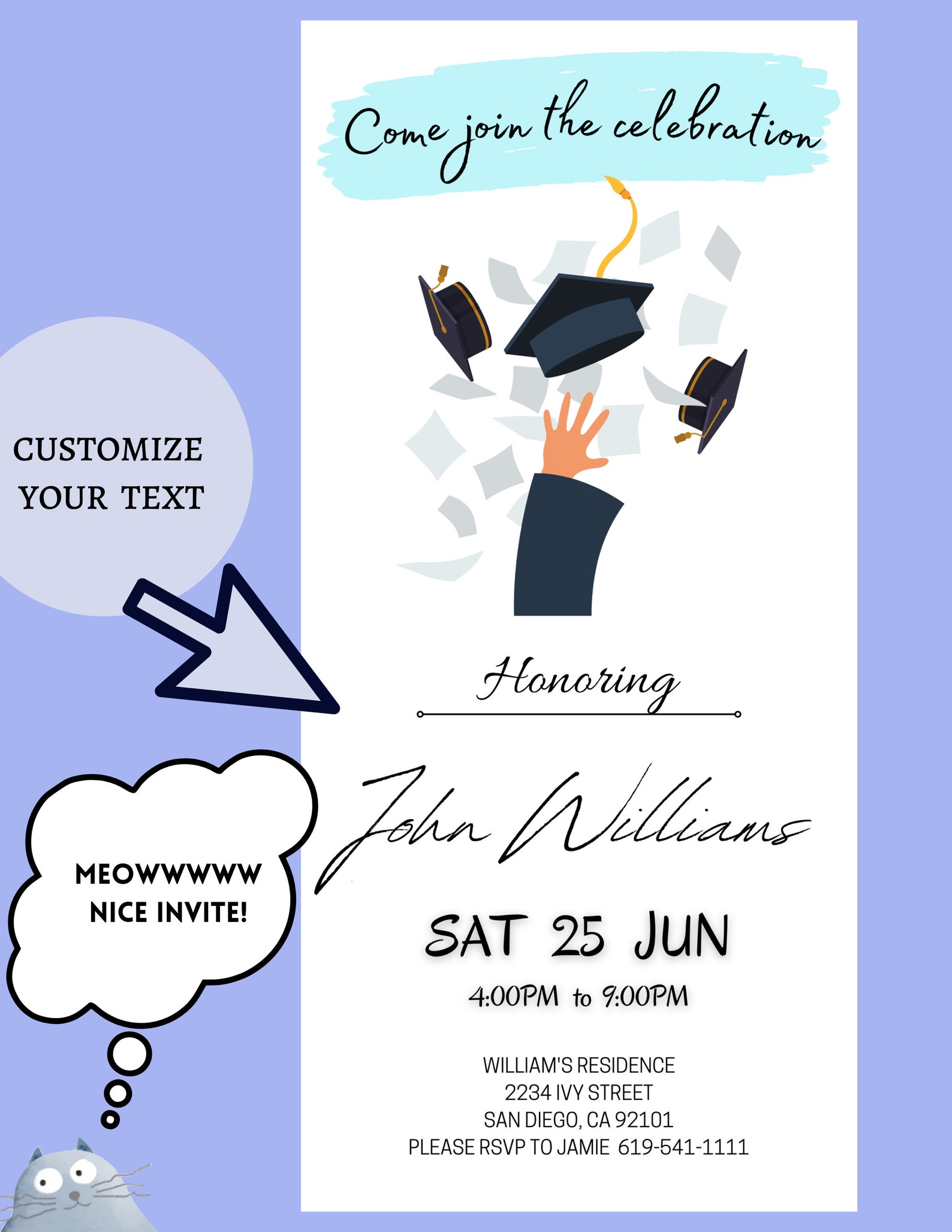 Graduation Invitation, Graduation Announcement, Electronic Invite, Grad ...