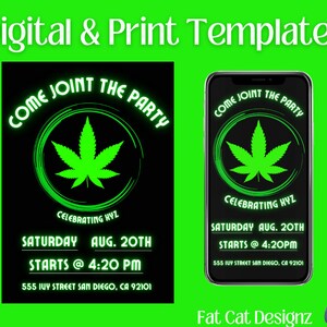 Electronic Cannabis Party Invitation Template, Digital Weed Party ...